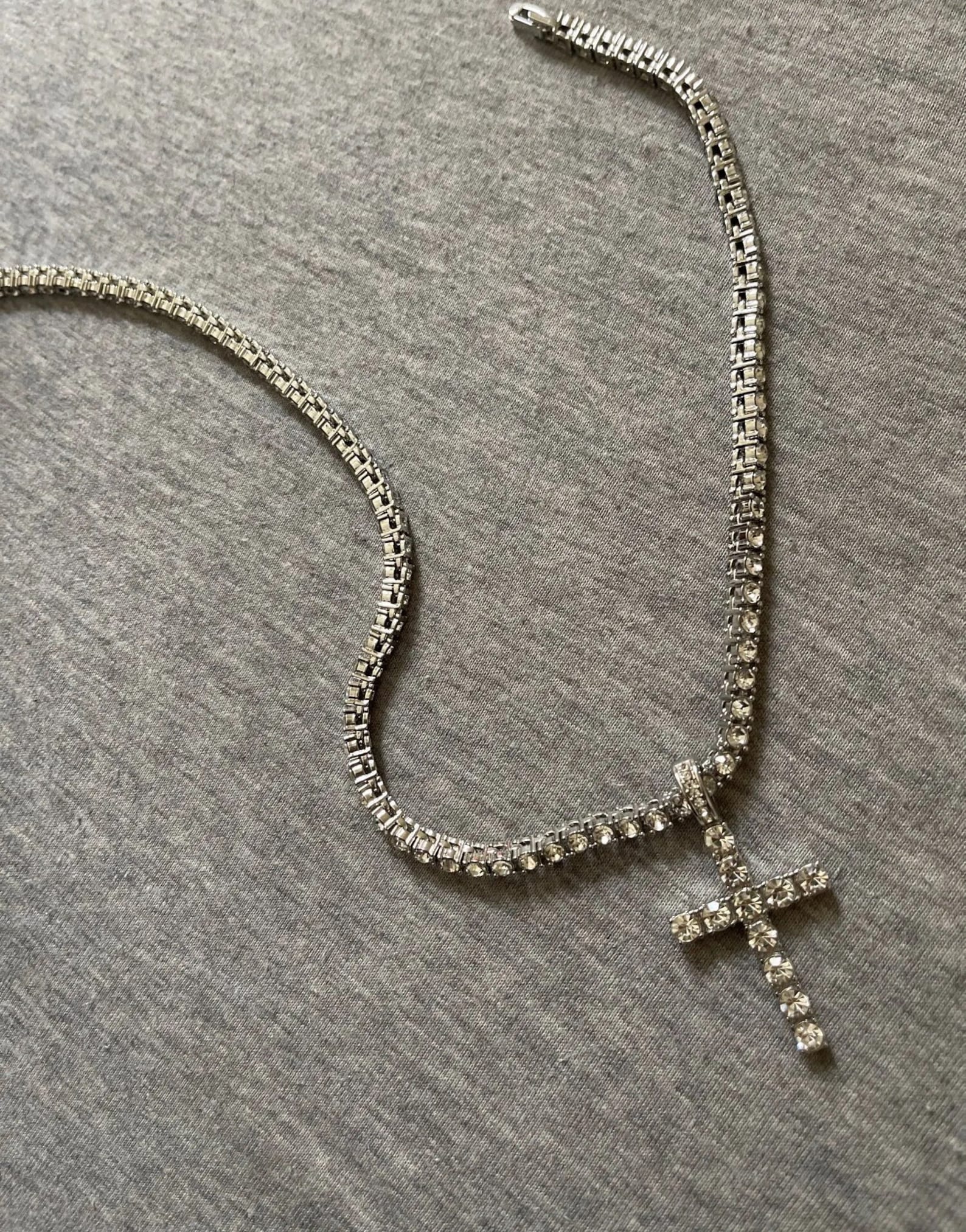 ICED OUT Cross Necklace Tennis Chain, Silver Jesus Cross Pendant, Hip ...