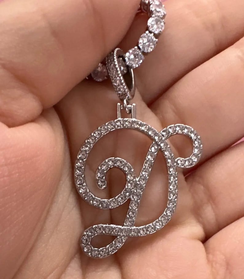 Personalised A-Z Cursive Initial Letter Name Necklace, ICED Out ...