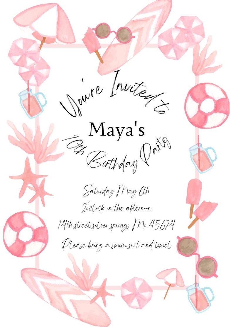 Beach Theme Birthday Invitation - Etsy