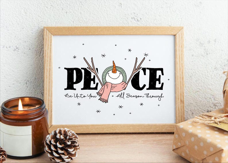 Peace Snowman Png Svg, Cute Christmas Snowman Png Svg, Christmas Words ...