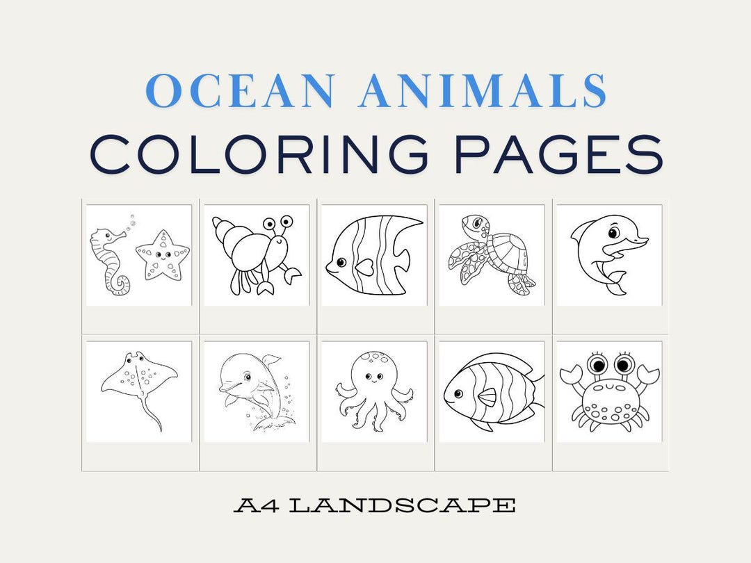 Ocean Animals Coloring Pages – Digital Download, A4 Landscape Printable ...