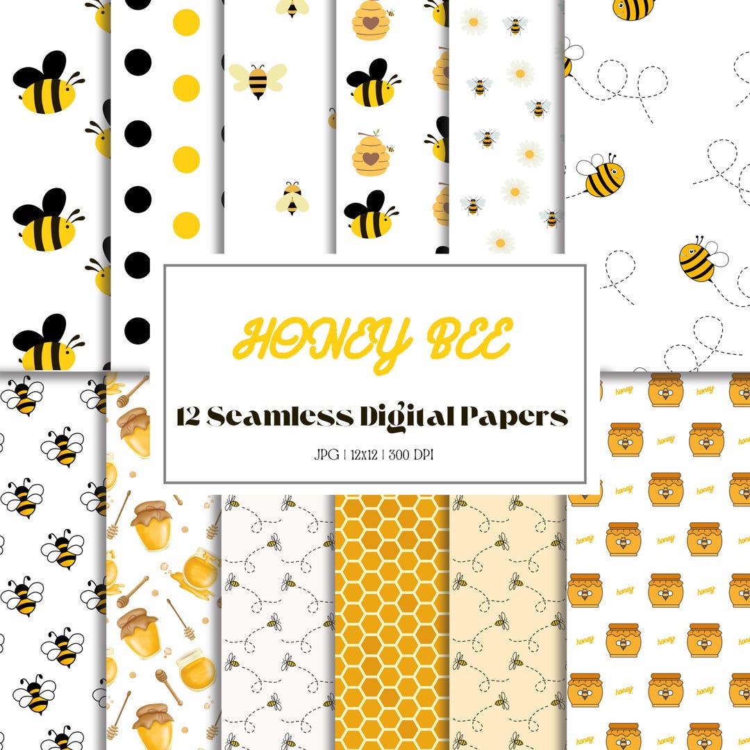 Honey Bee Digital Paper Pack: Scrapbook & Party Designs (12x12, JPG ...