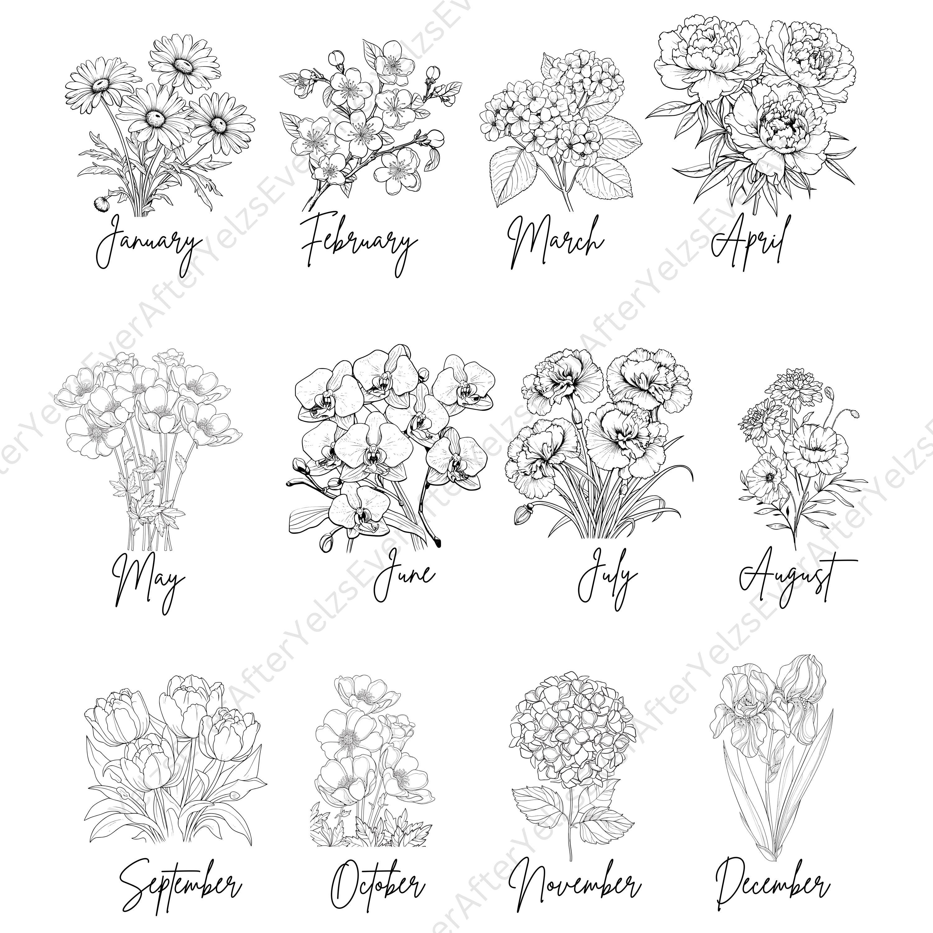 Birth Flower Bouquet SVG, PNG and JPG | Birth Month Flower Cricut ...