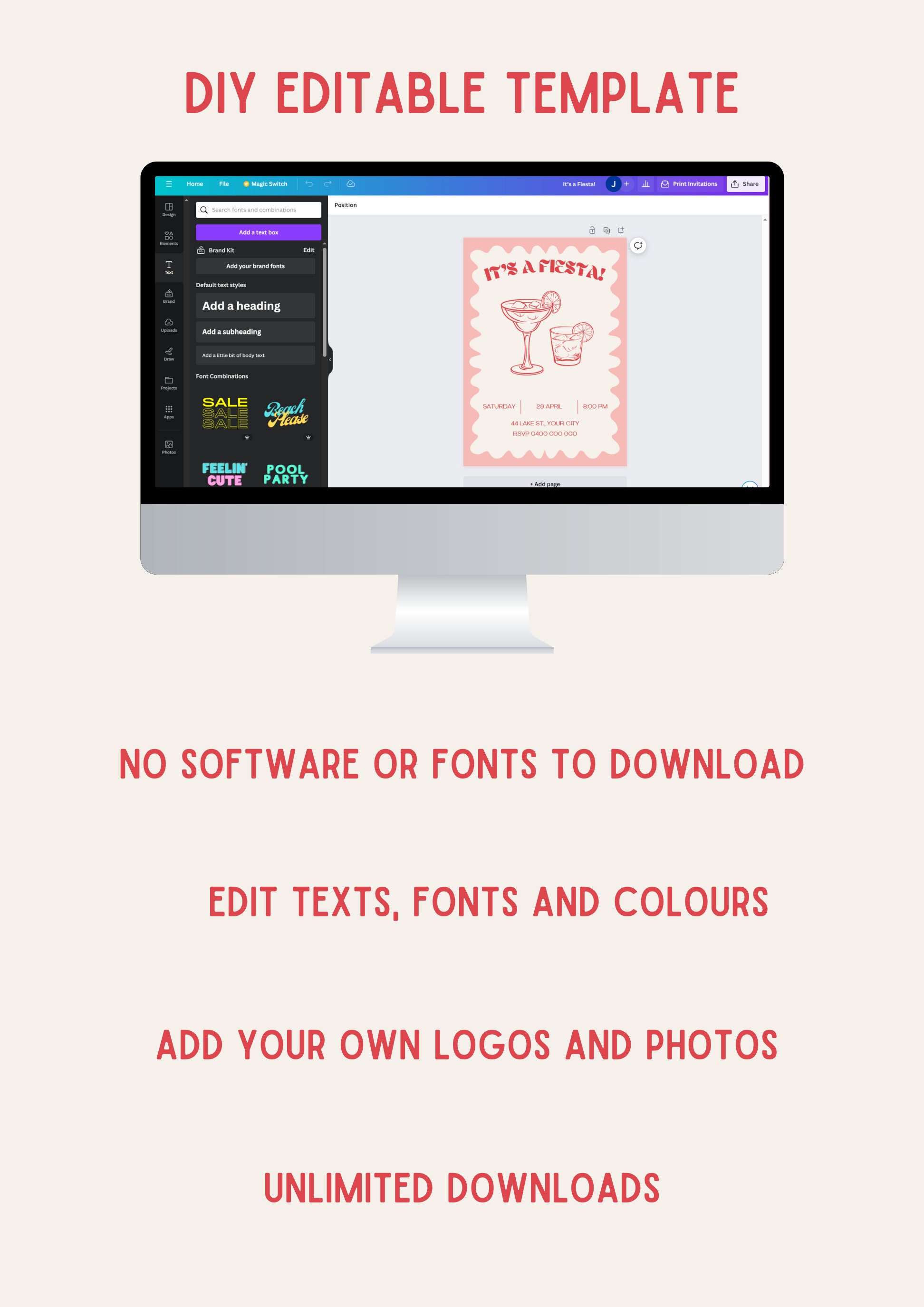 It's a Fiesta Invitation, Instant Download, Canva, Invite, Margarita ...