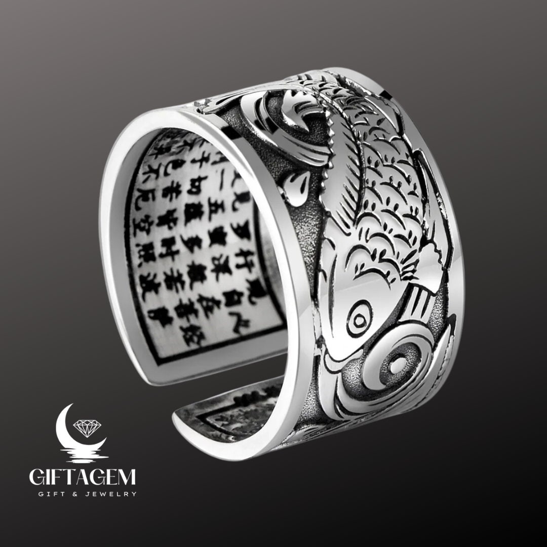 Koi Fish Ring, Sterling Silver Men's Ring, Fish Ring, Adjustable Ring ...