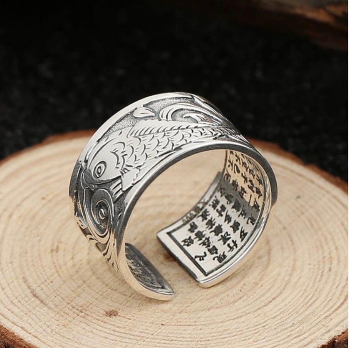 Koi Fish Ring, Sterling Silver Men's Ring, Fish Ring, Adjustable Ring ...