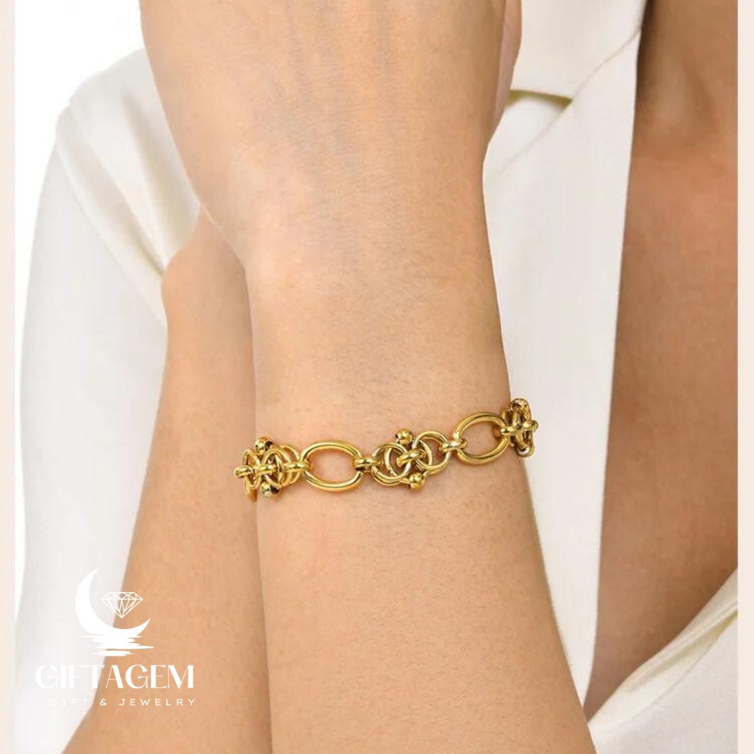 Chunky Gold Plated Bracelet in Stainless Steel L Bracelet for Women - Etsy