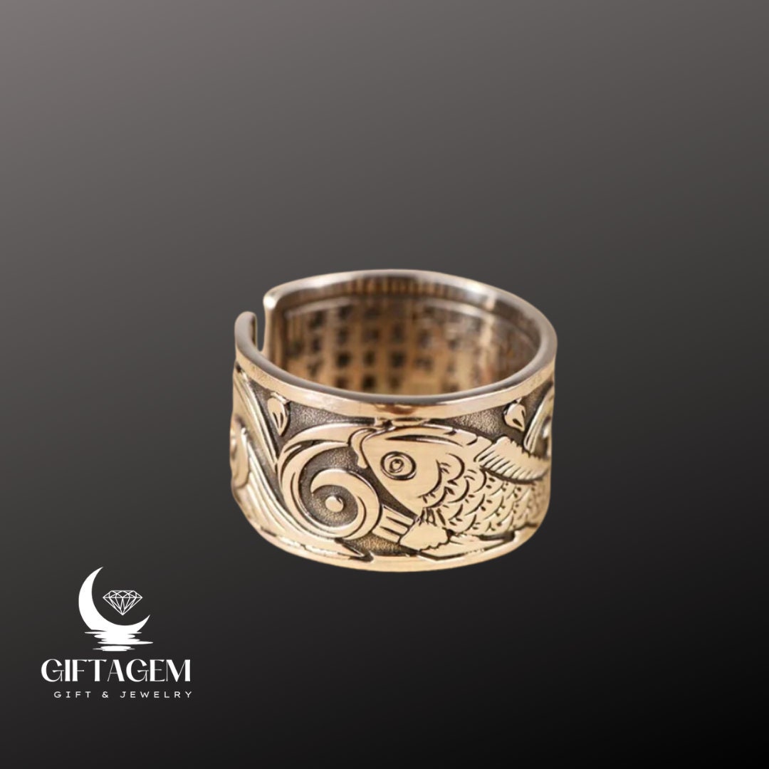 Koi Fish Ring, Sterling Silver Men's Ring, Fish Ring, Adjustable Ring ...