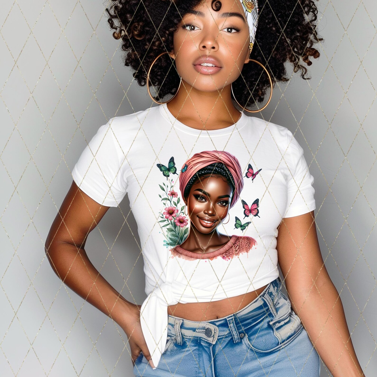 Happy Black Woman PNG Clipart | Pink Headwrap Afro Art for Sublimation, DTF, Melanin Beauty ...