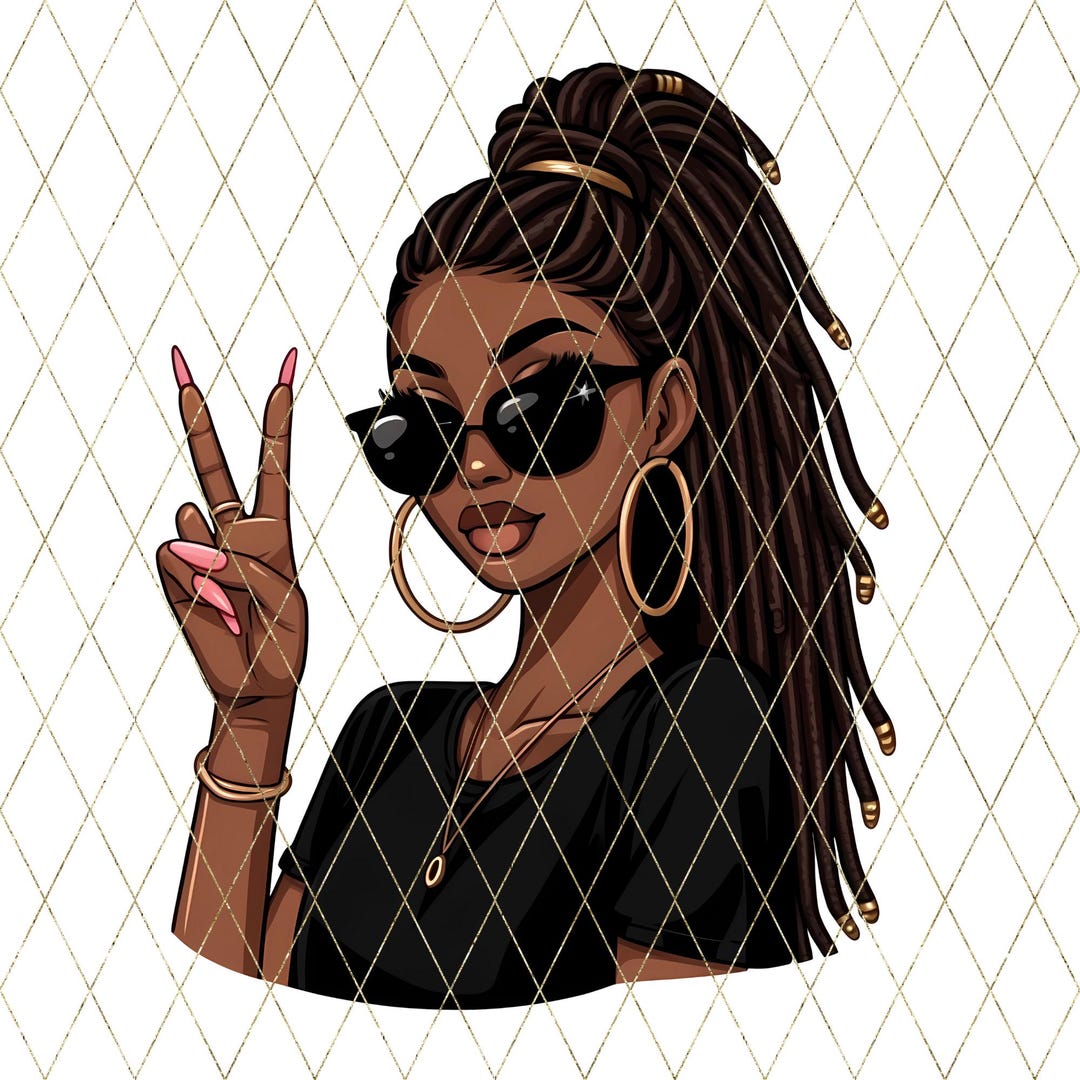 Cool Black Girl Peace Sign PNG | Melanin Teen Clipart With Dreads ...