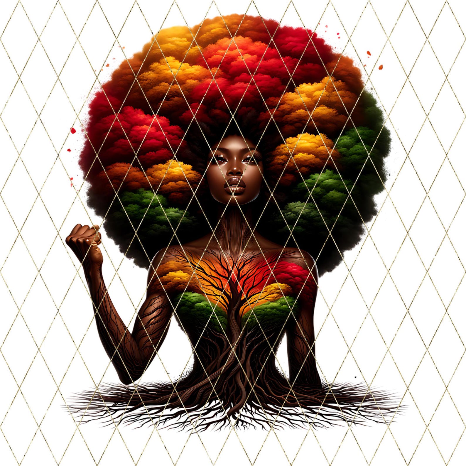 Afro Tree Woman PNG, Black Queen Clipart, Melanin Roots Art, African ...