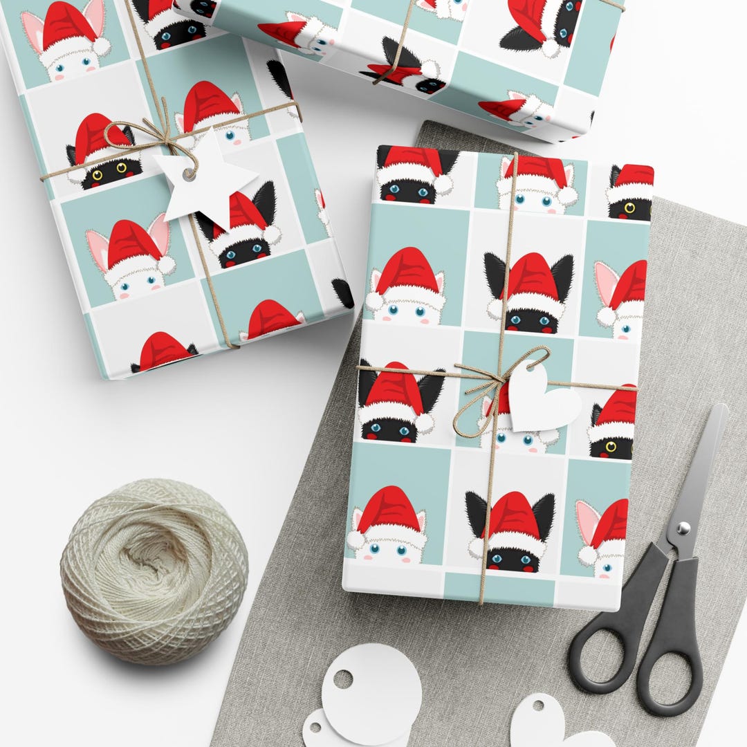 Peeking Christmas Cats Gift Wrap Papers, Holiday Pet Wrapping Sheets ...