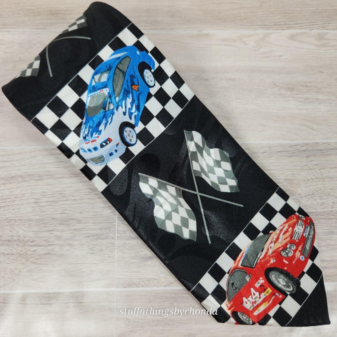 Racing Mens Necktie Race Car Auto Checkered Flags Driver Black Neck Tie ...