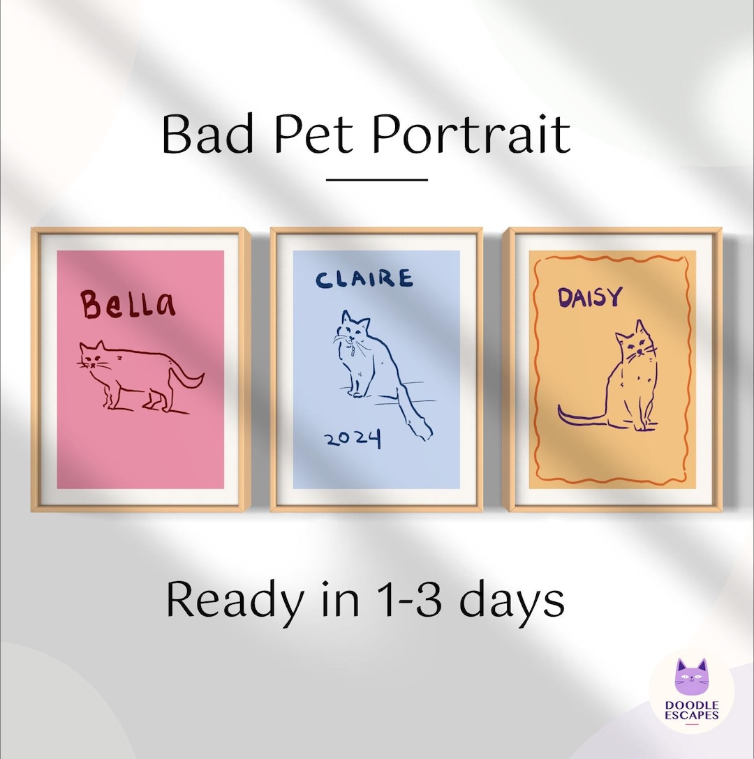 Personalized Badly Drawn Cat Custom Pet Portrait Digital Printable Wall ...