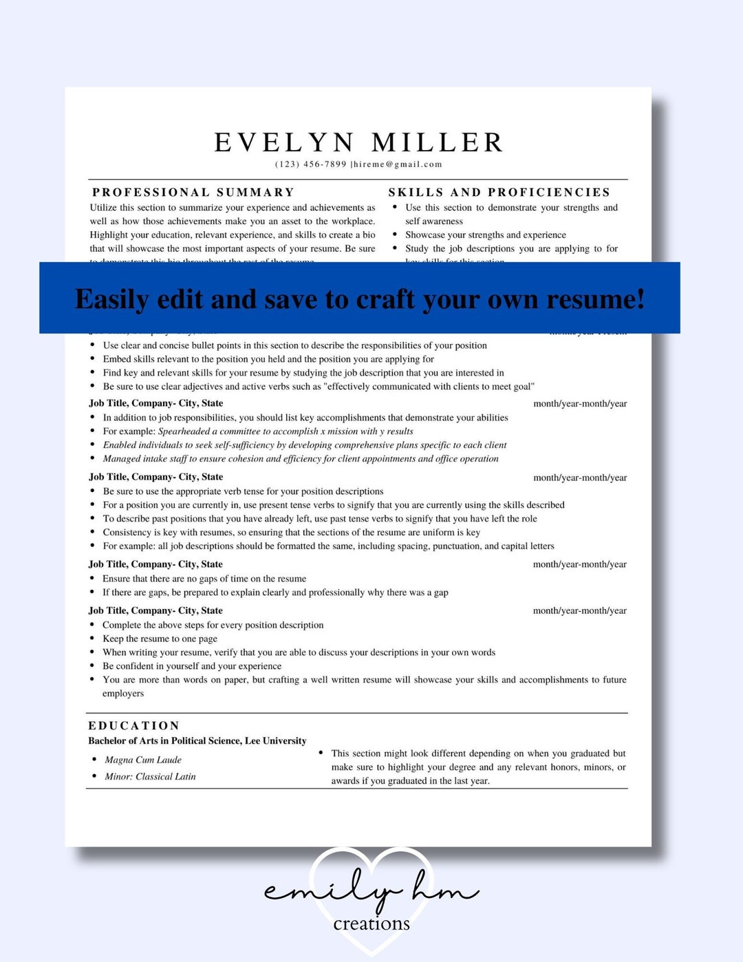 Resume Template, Simple and Modern Resume, Easy to Edit, Canva Template ...