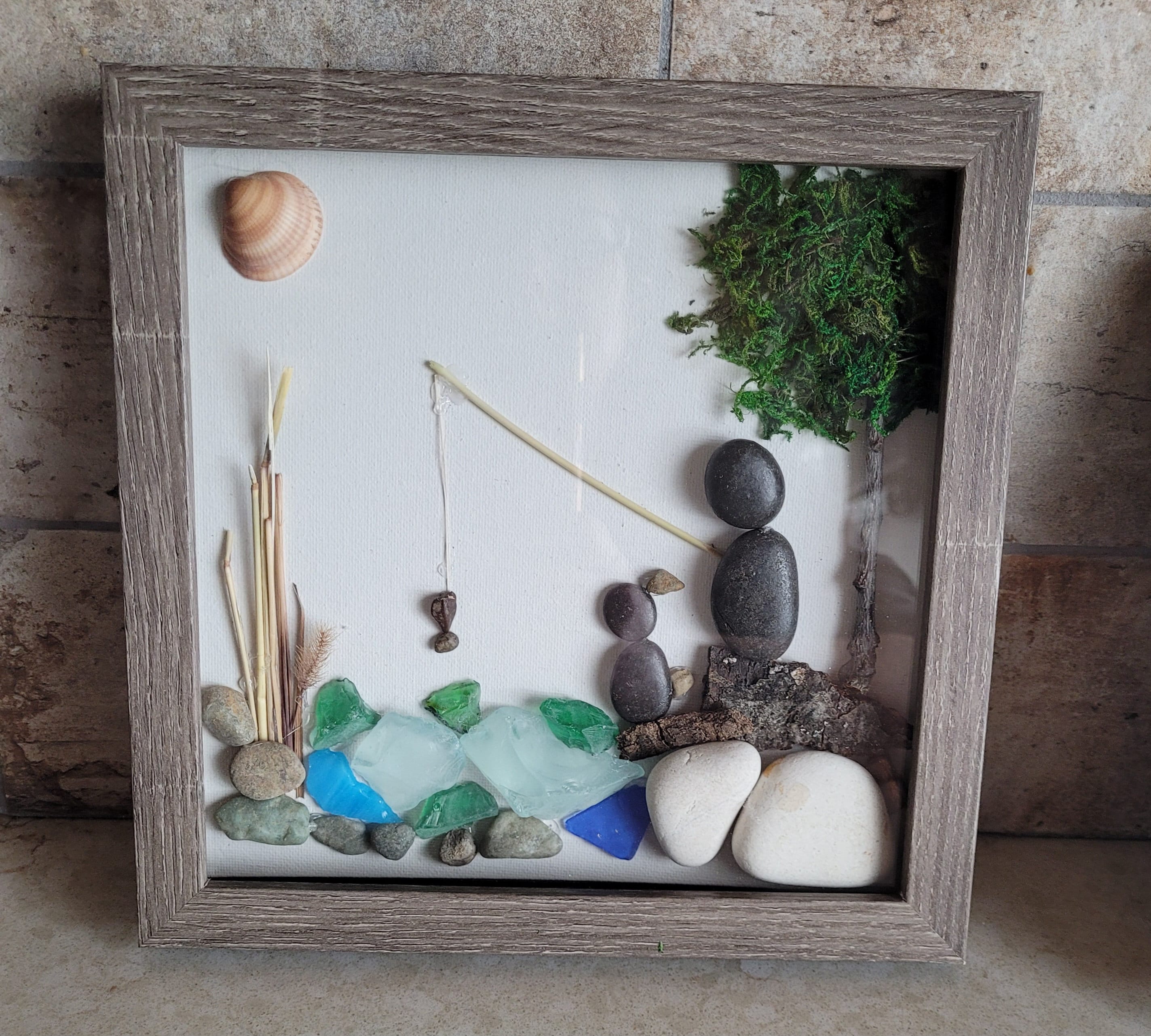 Pebble Art Fishing With Dog - Etsy