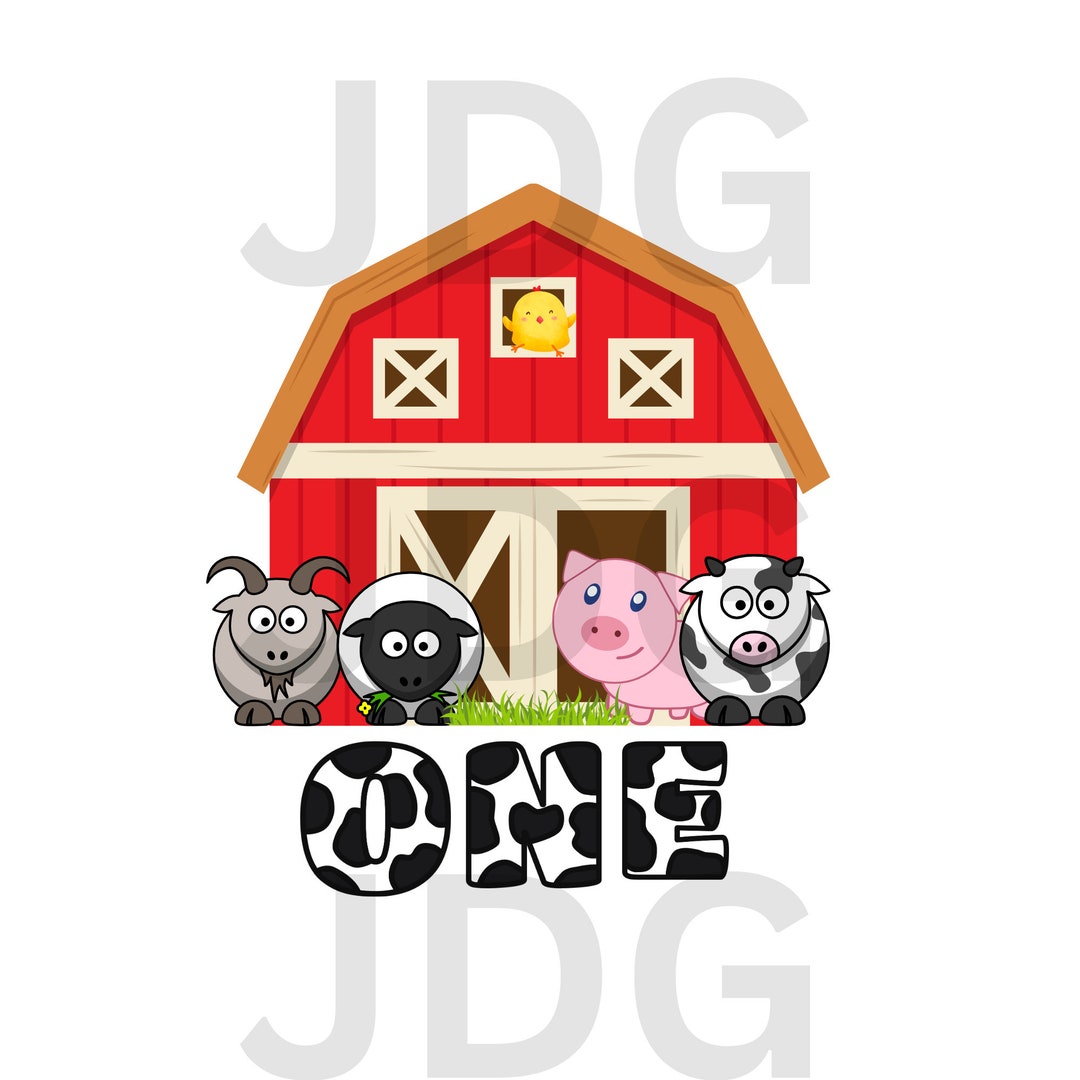 Barn Animals First Birthday PNG // One Cow Print Barn Animals - Etsy