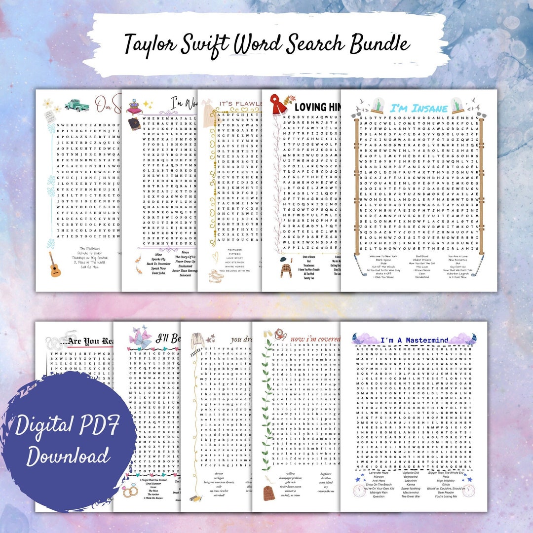 Taylor Swift Word Search Bundle, Taylor Swift Party, Fun Word Game for ...