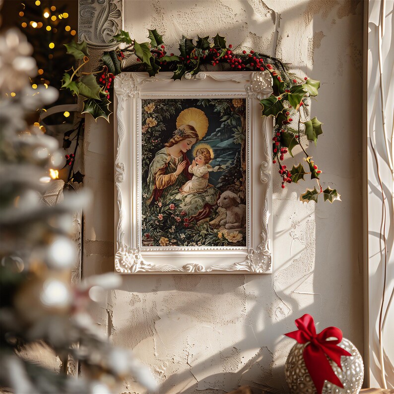 Virgin Mary and Baby Jesus Winter Scene Matte Vertical Poster Art Print ...
