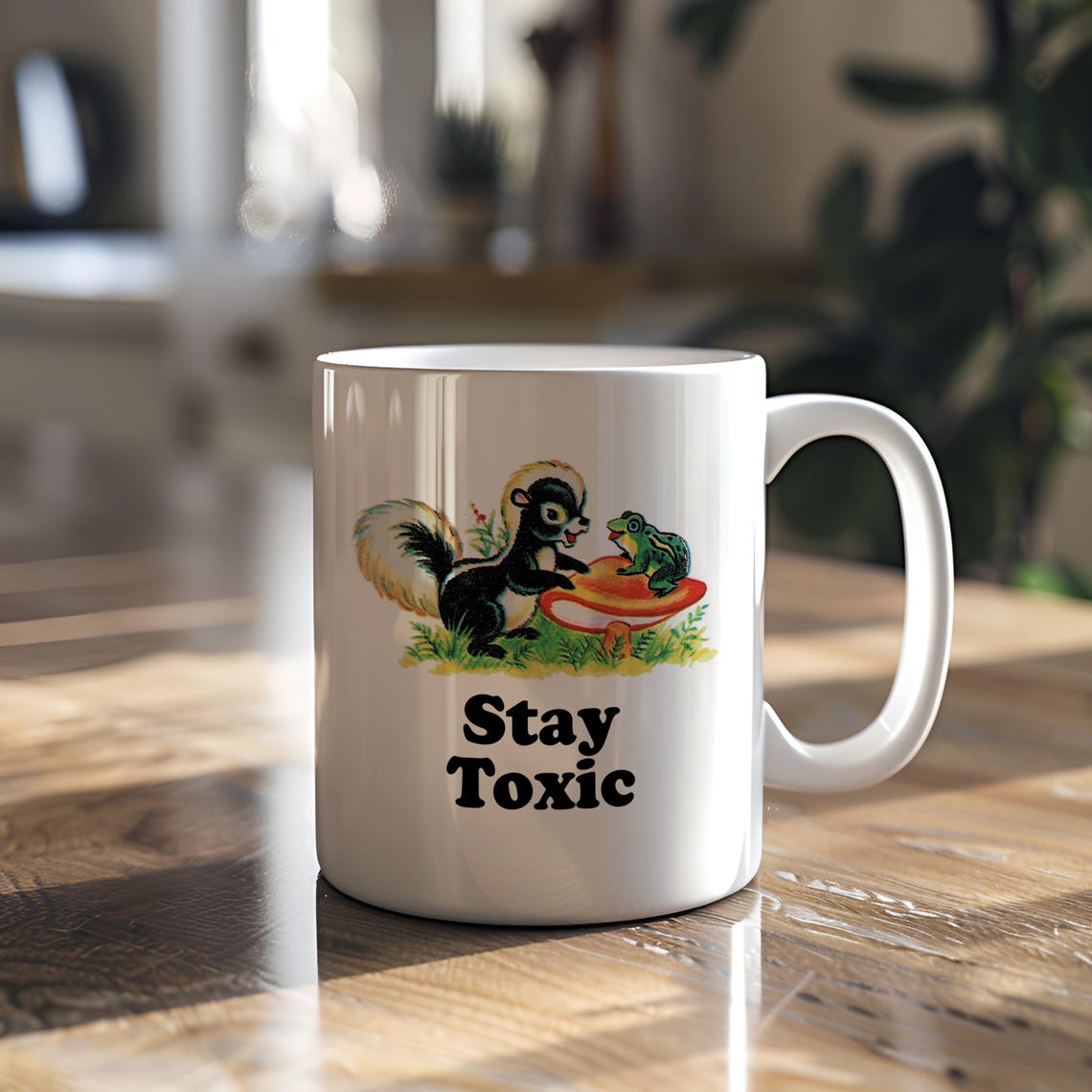 Stay Toxic Vintage Retro Storybook Cute Skunk Design Ceramic Mug - 11oz ...