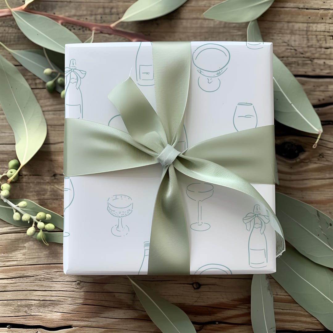 Champagne Bottles and Coup Glasses Doodle Gift Wrapping Paper Sheets ...