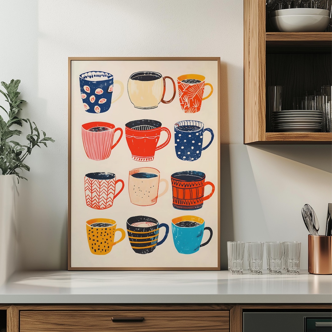 Whimsical Coffee Mug Collage Matte Vertical Poster Art Print - Trendy ...