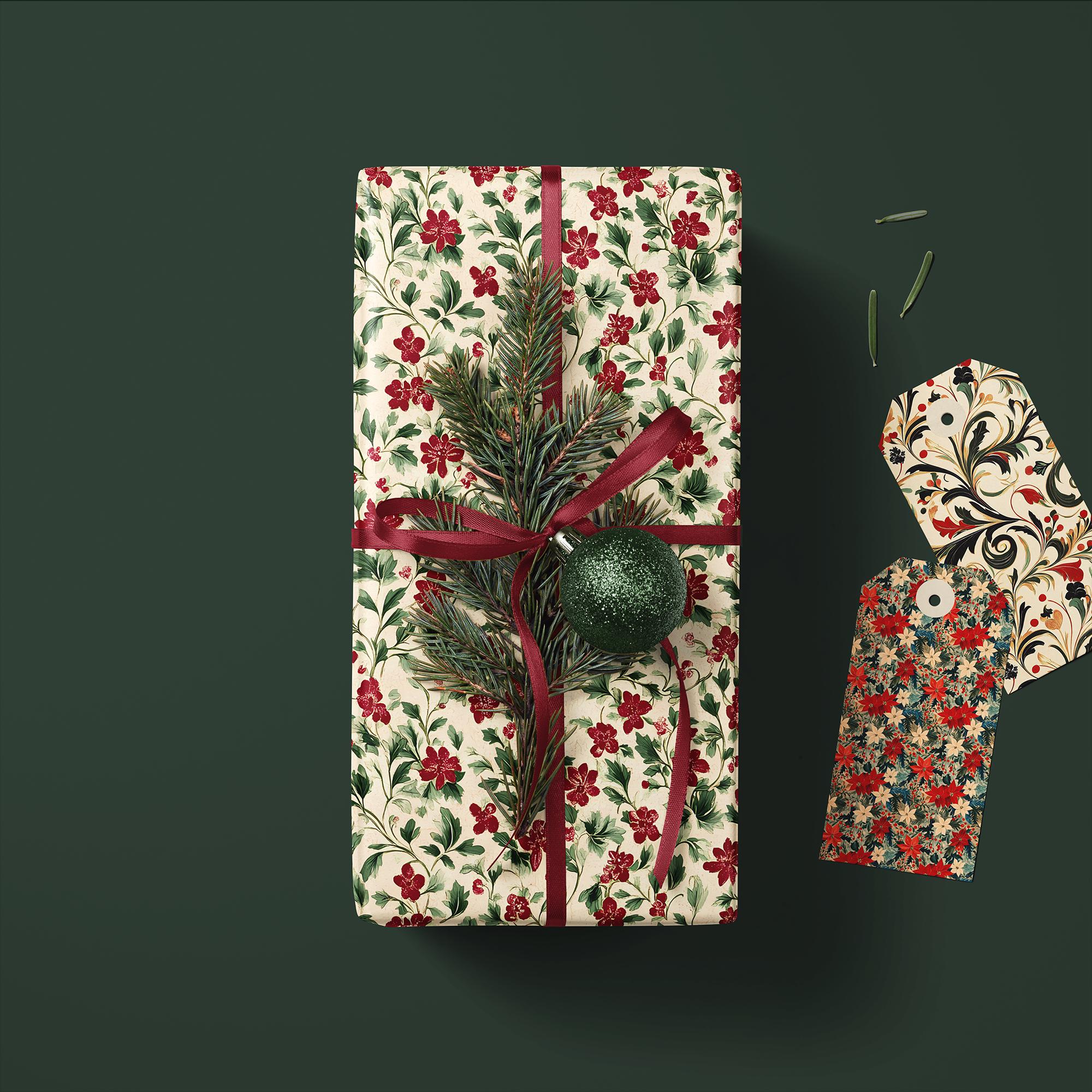 Victorian Burgundy and Green Antique Floral Gift Wrapping Paper Sheets ...