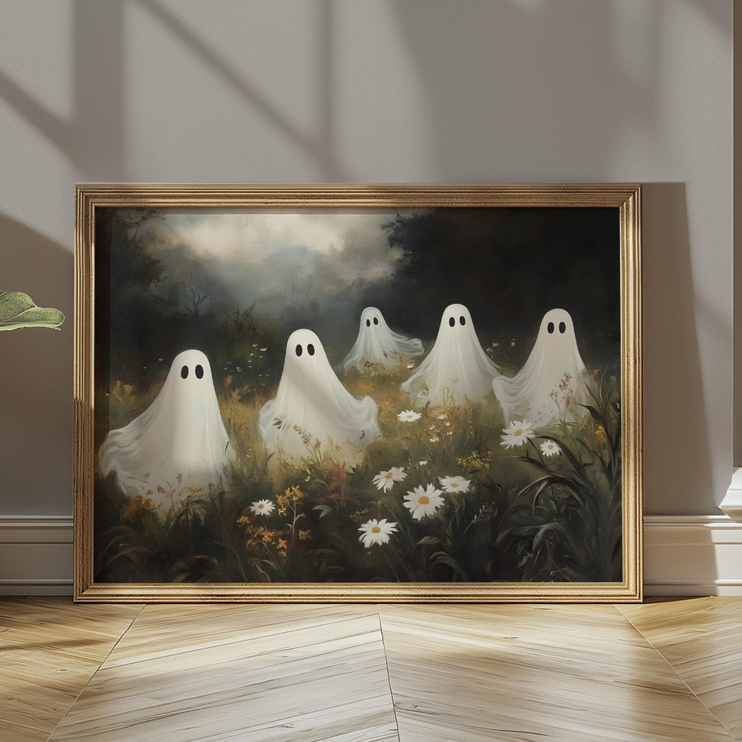 Whimsical Ghosts Dancing in a Field of Daisies Matte Horizontal Poster ...
