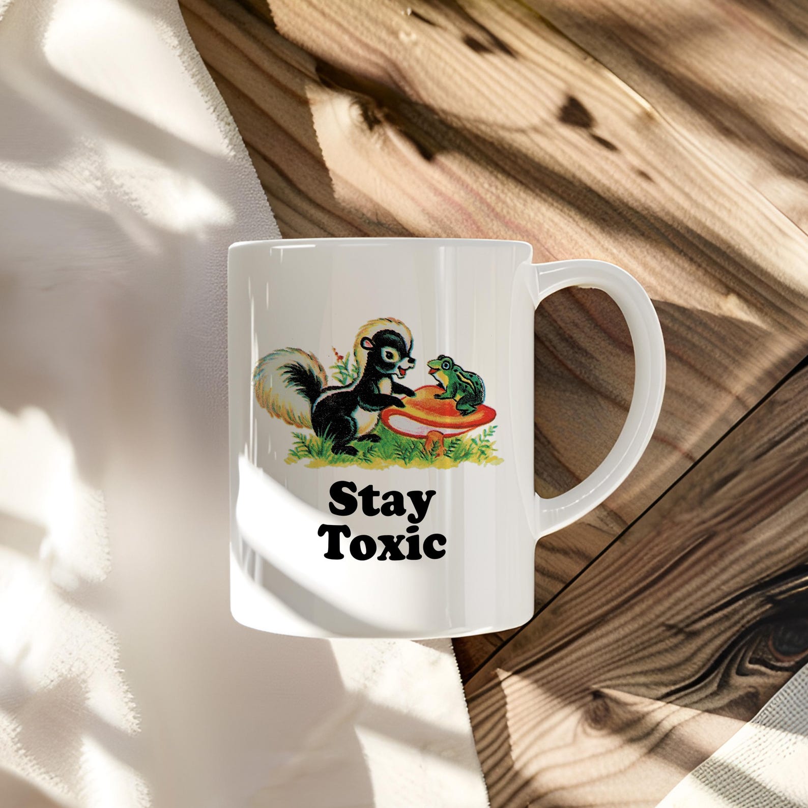 Stay Toxic Vintage Retro Storybook Cute Skunk Design Ceramic Mug - 11oz ...