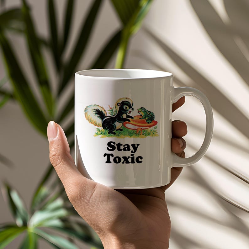 Stay Toxic Vintage Retro Storybook Cute Skunk Design Ceramic Mug - 11oz ...