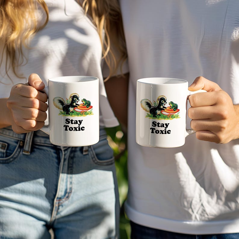Stay Toxic Vintage Retro Storybook Cute Skunk Design Ceramic Mug - 11oz ...