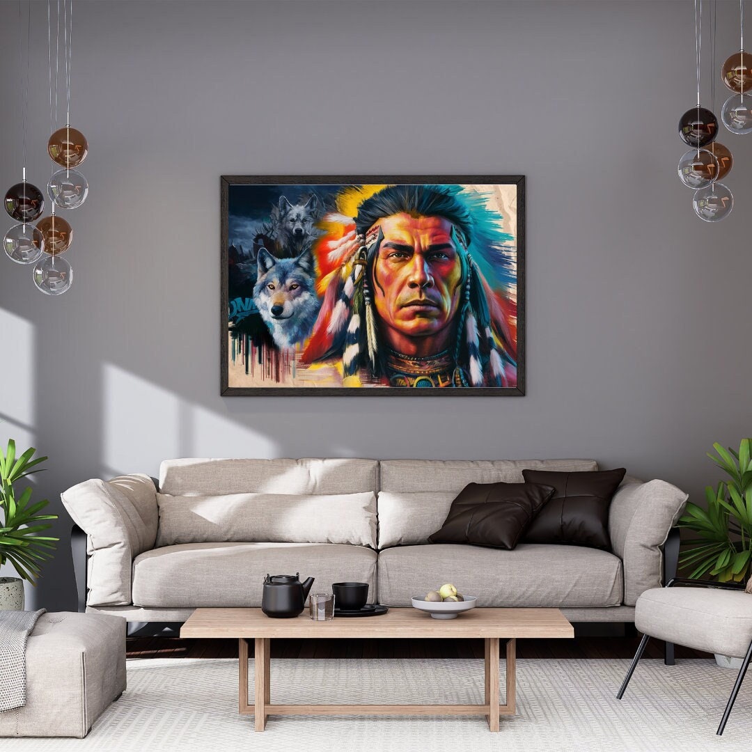 Indian Man Portrait, Native Indian American Art. Watercolors. Wall Art ...
