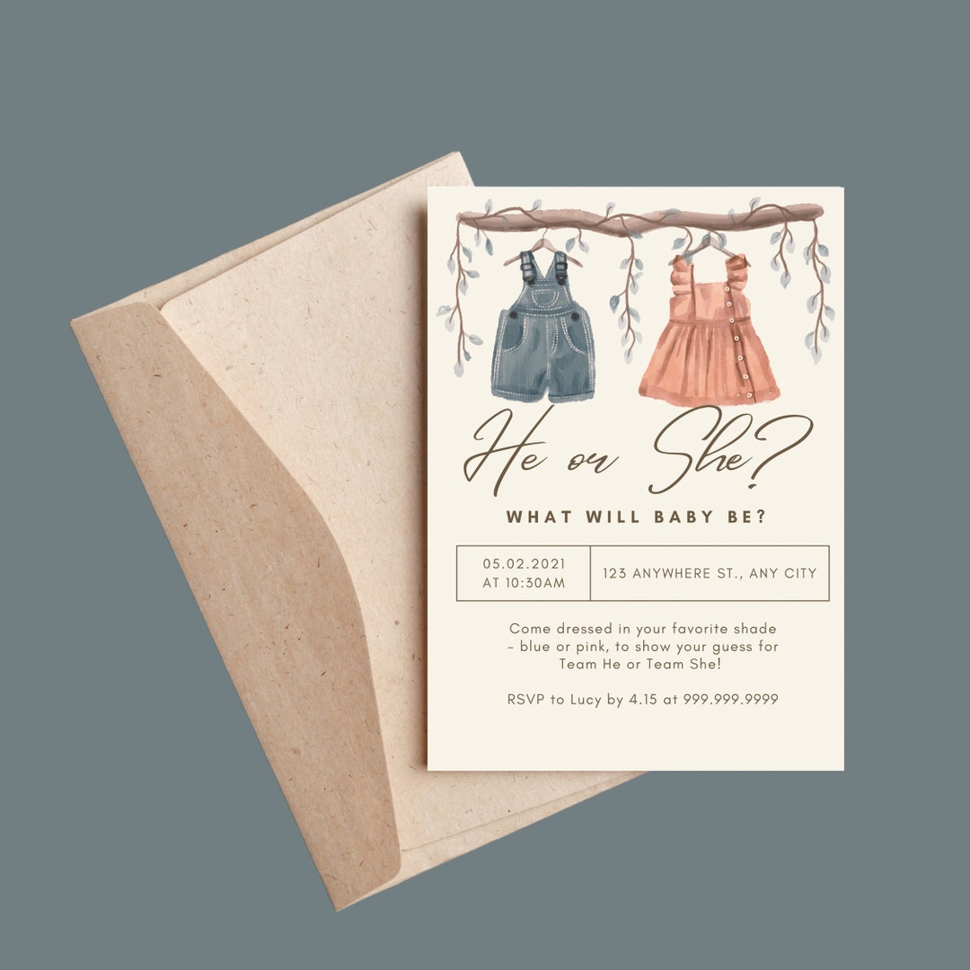 Gender Reveal Printable, Customizable Gender Review Invitation - Etsy