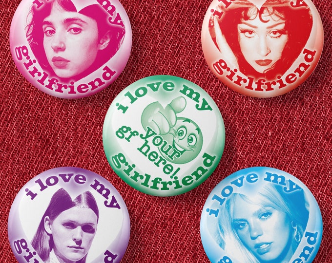 Custom I Love My Girlfriend Badge Valentines Day Gift for Gf Lovers Button Pin Boygenius Phoebe ...