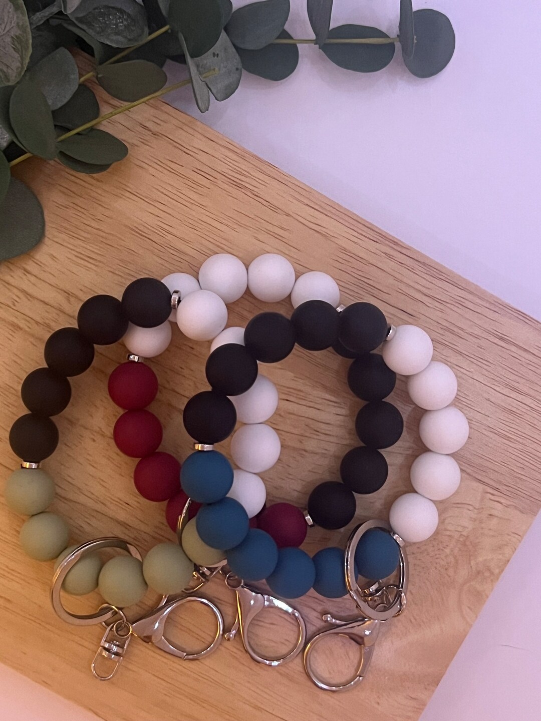 Tri Color Silicone Wristlet Silicone Bead Wristlet Elastic Wristlet ...