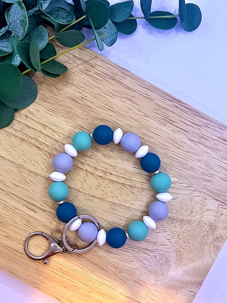 Turquoise, Dark Teal, & Gray Silicone Wristlet Silicone Bead Wristlet ...