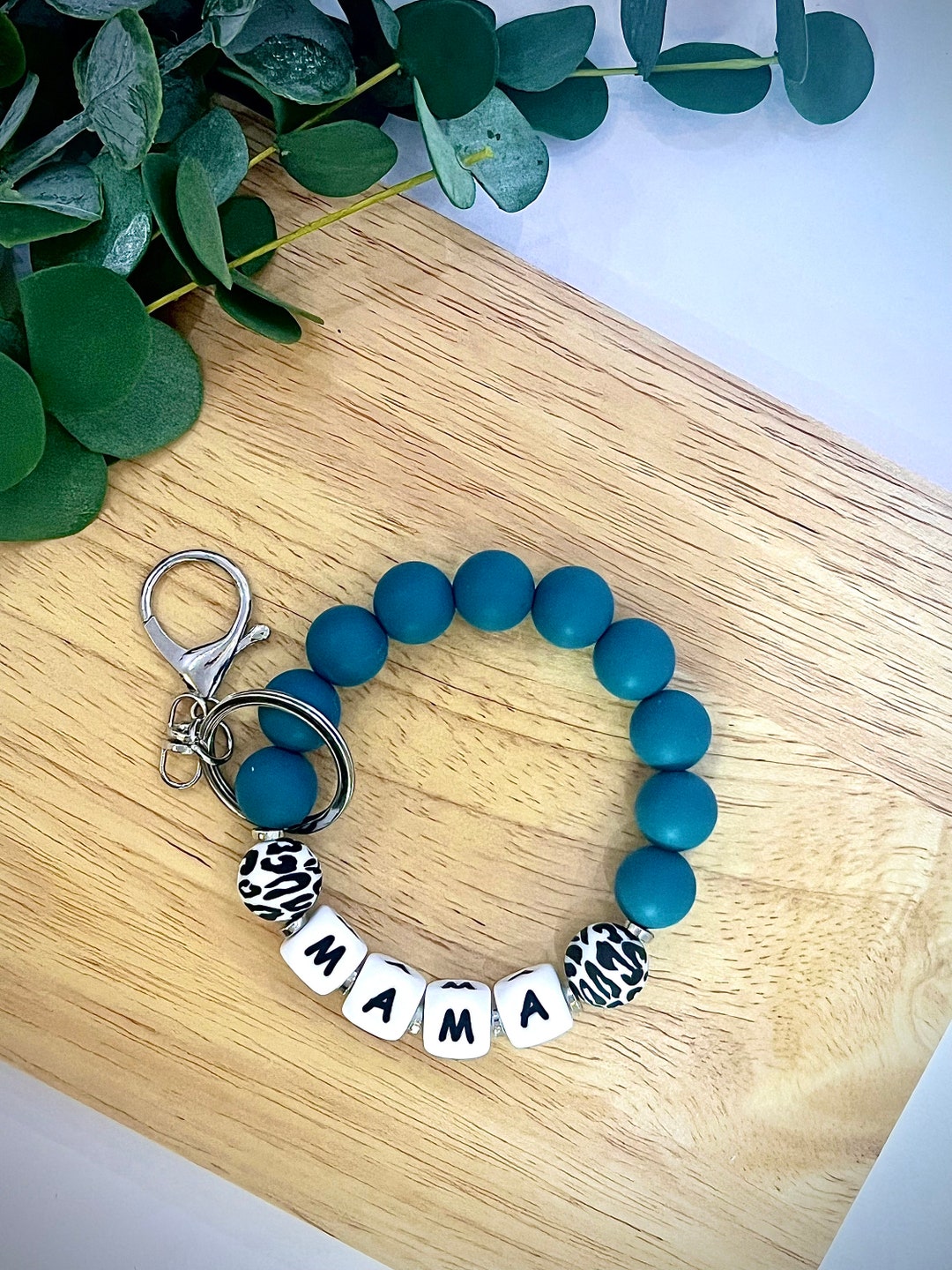 Dark Teal, Black & White Leopard, “MAMA” Silicone Wristlet | Silicone ...