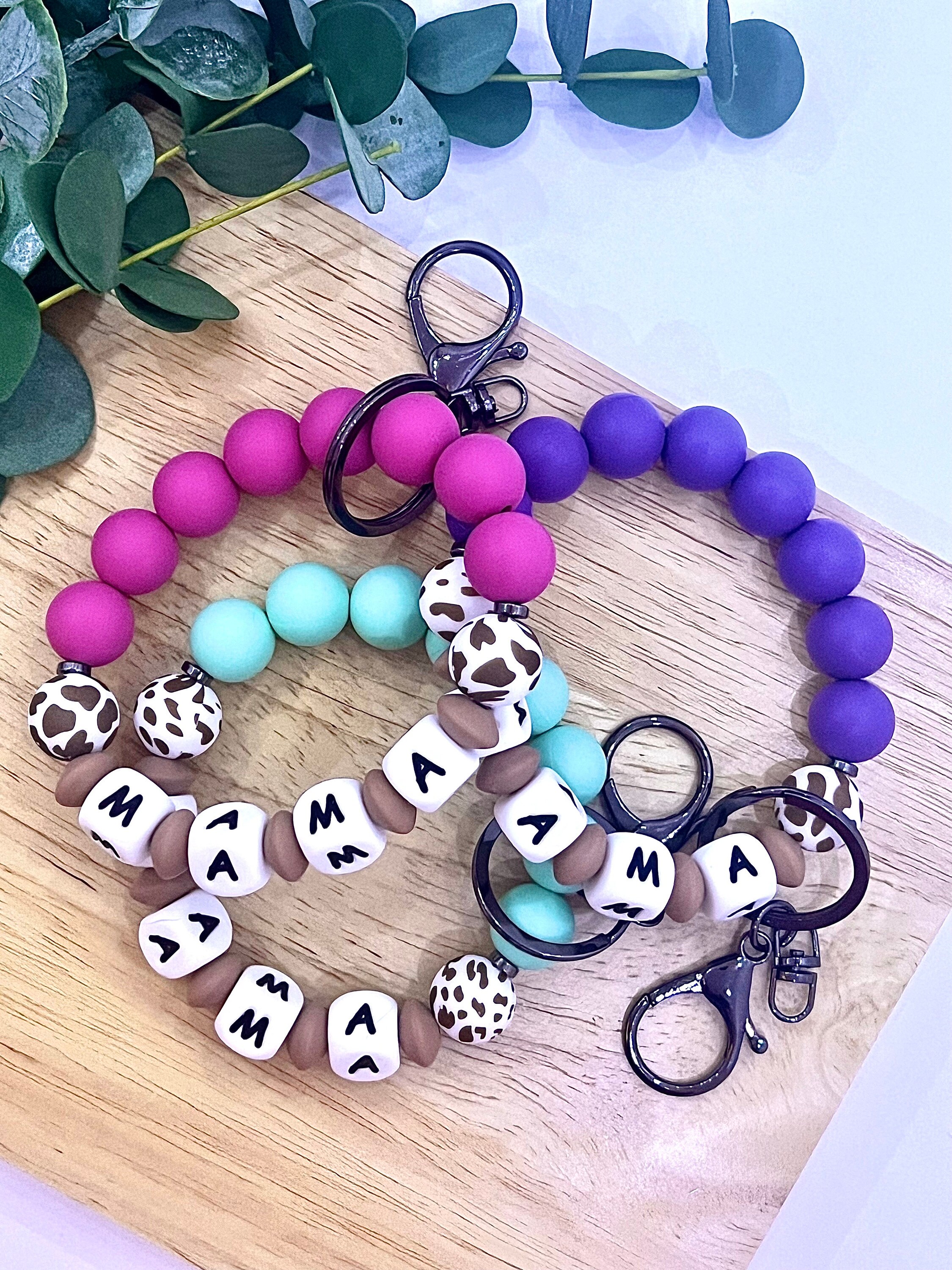 MAMA Brown Spotted Cow Print Silicone Wristlet Silicone Bead Wristlet ...