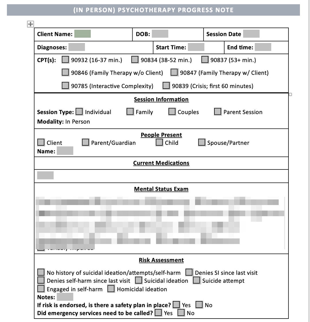 Therapy Progress Note (in Person; PDF and Word) - Etsy