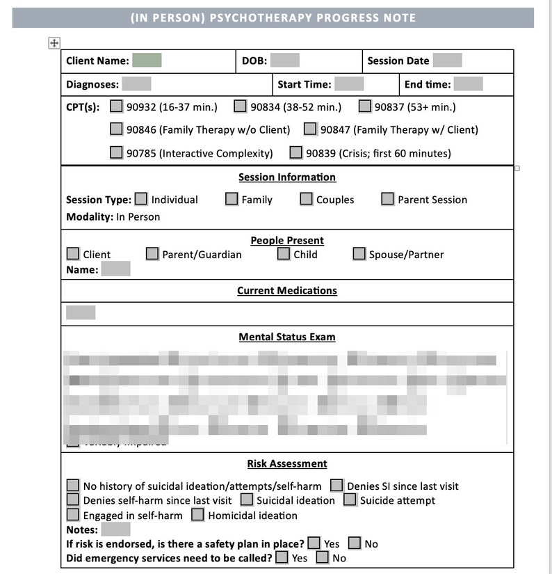 Therapy Progress Note (in Person; PDF and Word) - Etsy