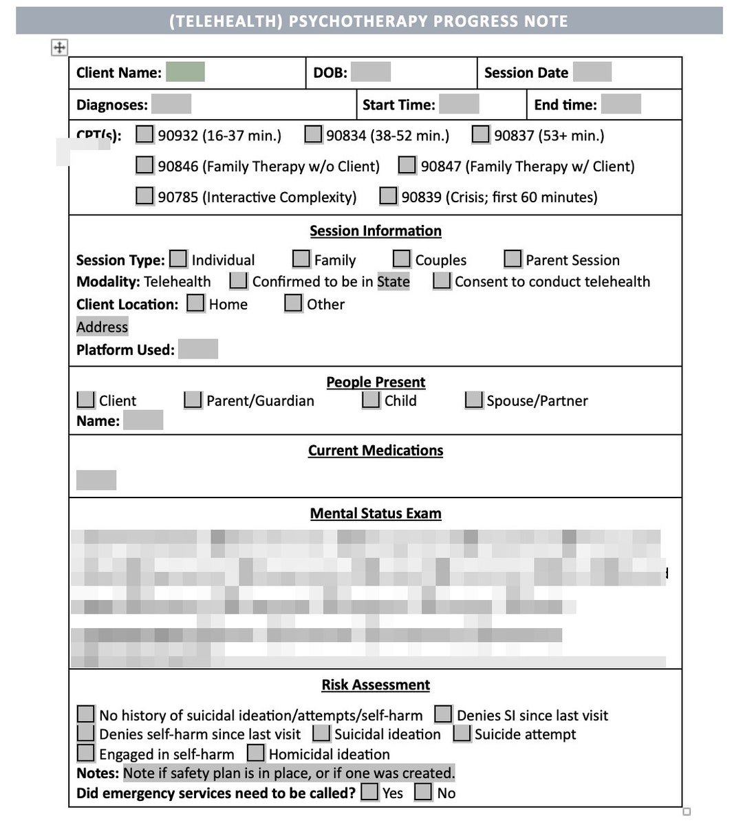 Therapy Progress Note Template (telehealth; PDF and Word) - Etsy