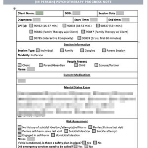 PACKAGE Therapy Progress Note Template (telehealth and in Person) - Etsy