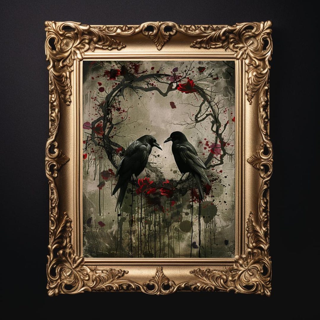 Dark Gothic Raven Printable Art - Moody Forest Crow Wall Decor With ...