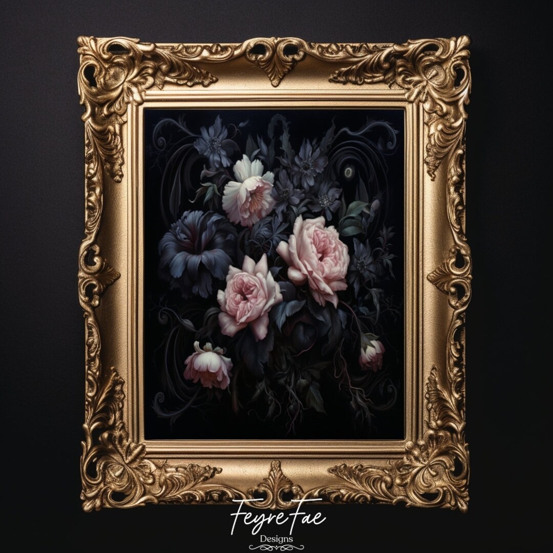 Dark Floral Print - Moody Gothic Wall Decor - Gothic Botanical ...