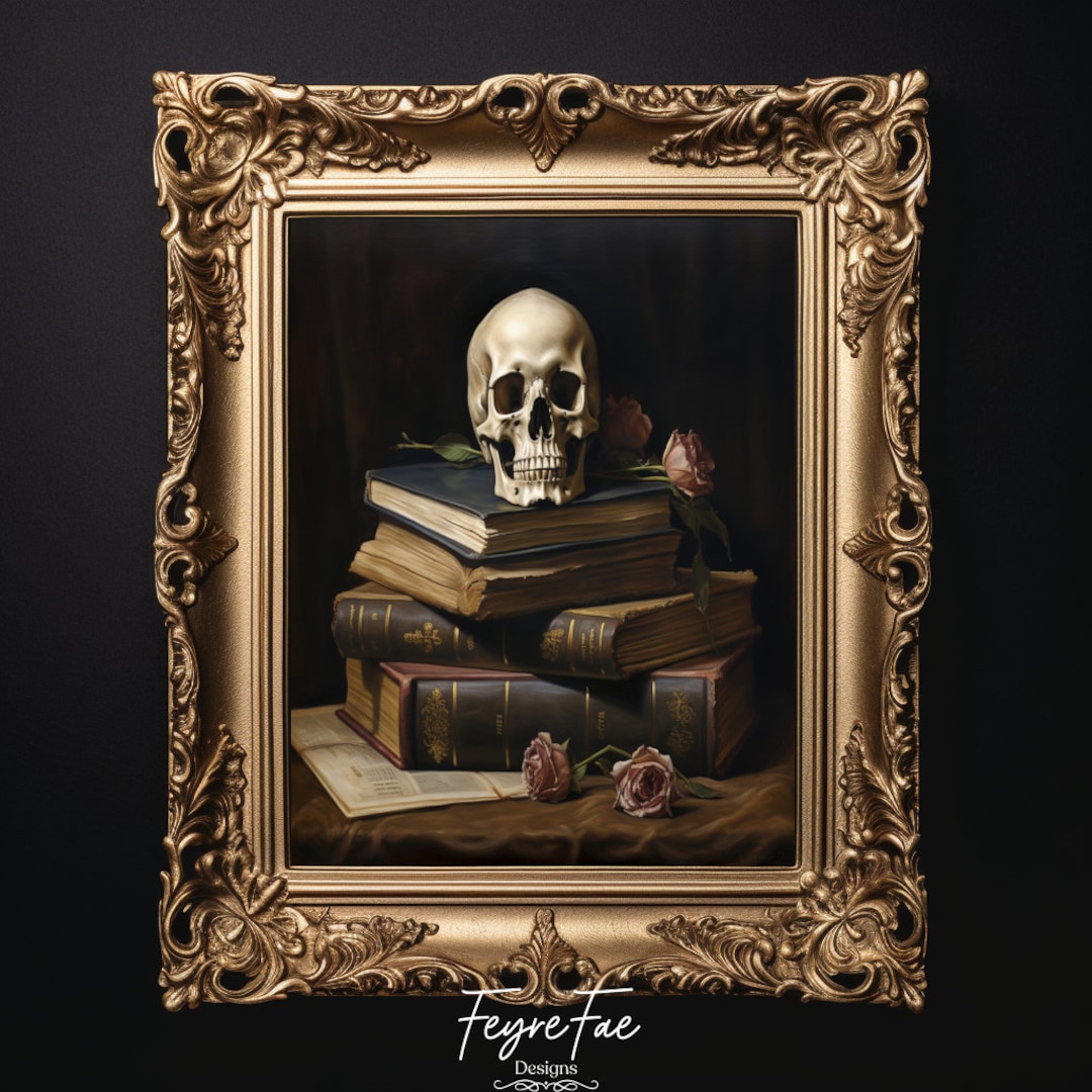 Gothic Skull and Book Victorian Painting - Skull on Books - Art Poster ...