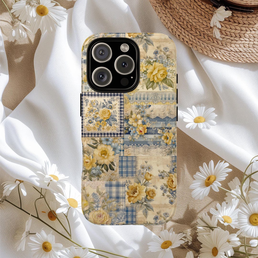Lacey Vintage Floral Quilt Patchwork Phone Case for iPhone 16 15 14 13 ...