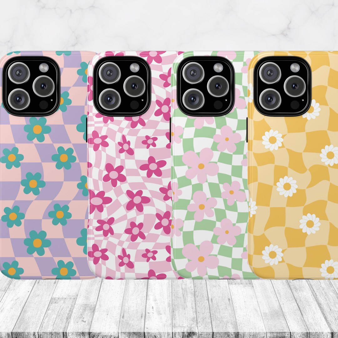 Retro Daisy Phone Case Wavy Checker Cover for Iphone, Samsung Galaxy ...