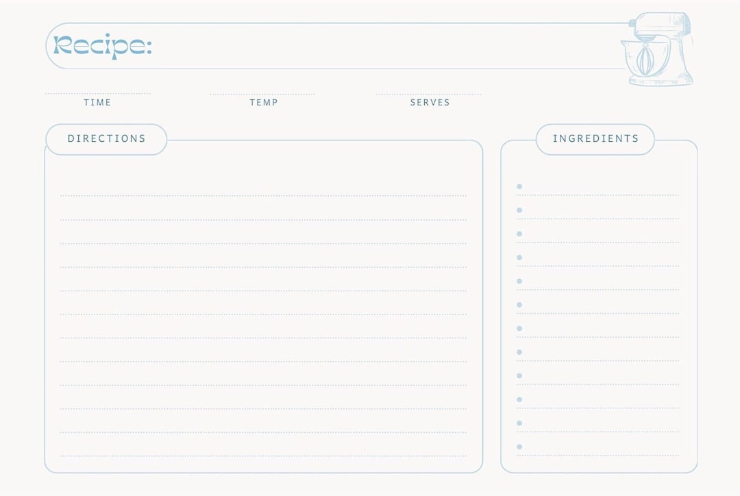 Retro Blue Recipe Card DIGITAL DOWNLOAD - Etsy