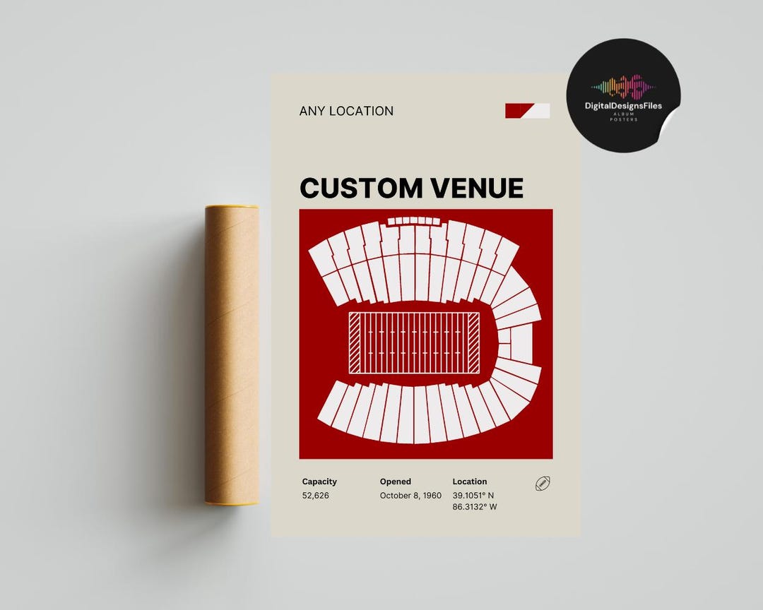 Custom Football Poster, Any Team or College Stadium Art Print, Mid ...