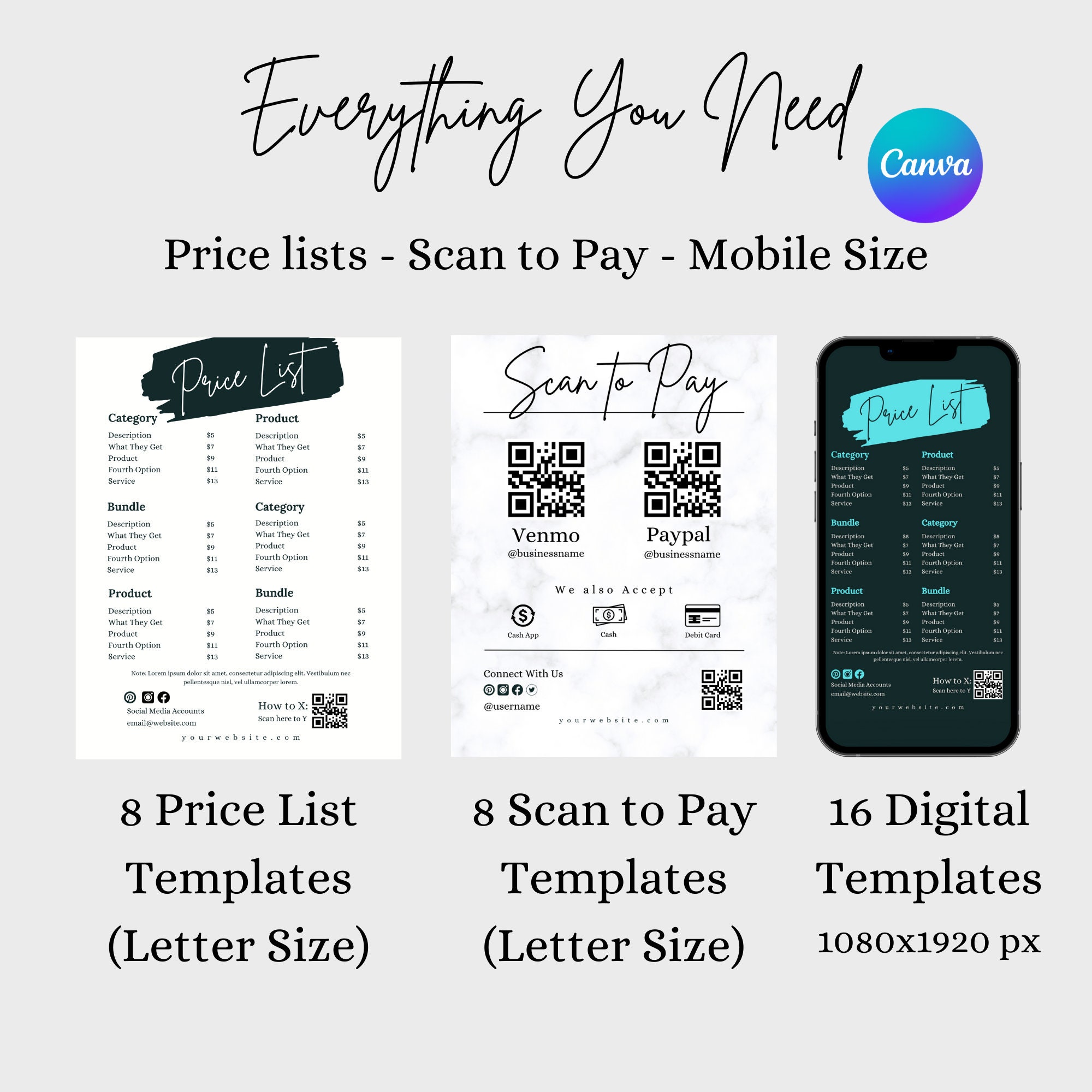 Price List Template Canva, Editable Price List Template, Beauty Salon ...